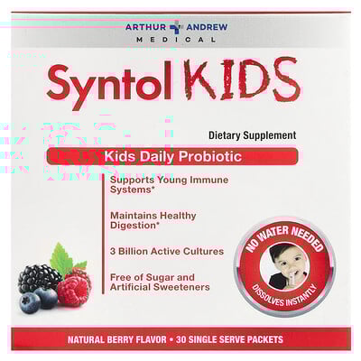 Syntol kids, kids daily probiotic, natural berry, 3 billion, 30 single ...