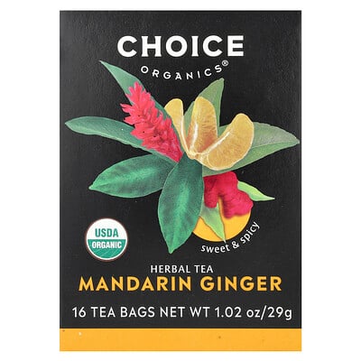 Herbal tea, mandarin ginger, caffeine free, 16 tea bags, 1.02 oz (29 g ...