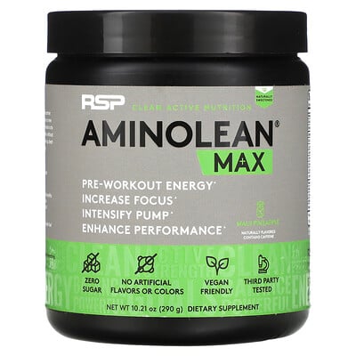 Aminolean max pre-workout energy, maui pineapple by Rsp nutrition ...