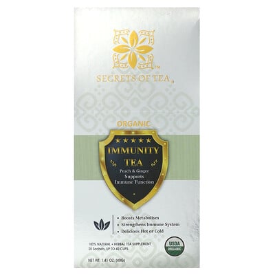 Organic immunity tea, peach & ginger, 20 sachets của Secrets of tea ...